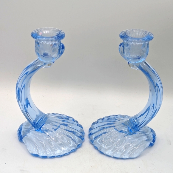 Cambridgeb | Accents | Vintage Cambridge Caprice Blue Glass Candle Holder Candlesticks Beach ...